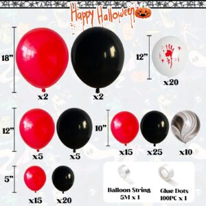 Halloween Balloons Garland Arch Kit, 125 PC Red Black Scary Halloween Balloons with Marble Balloon Bloody Hand Prints Balloons, Horror Balloons for Scream Creepy Gothic Halloween Decorations Indoor