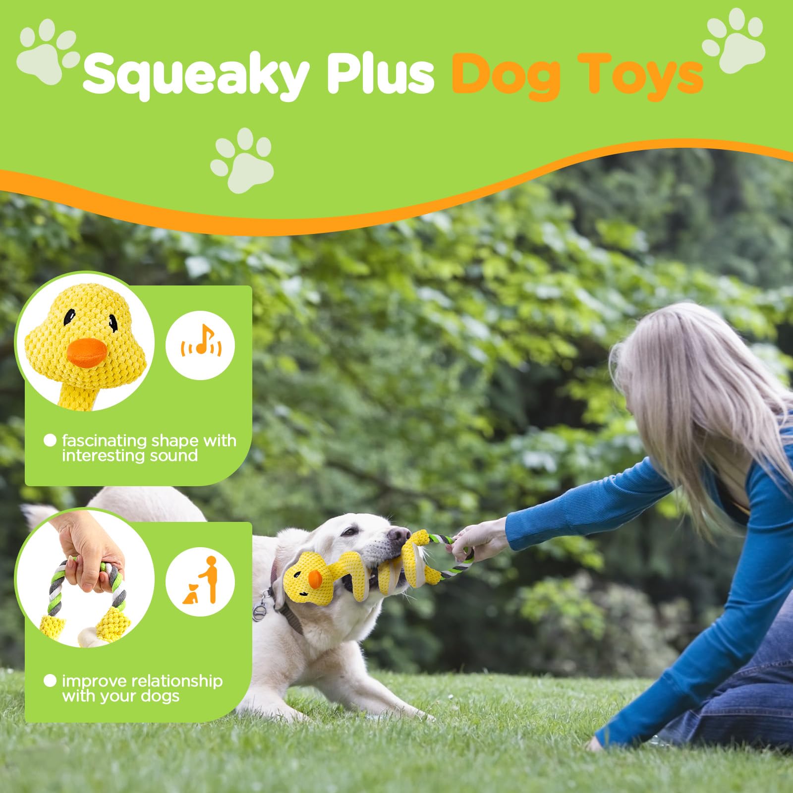 EMYing Dog Toys Interactive Dog Toys Squeaky Dog Toys with Pull Rope,Plush Puppy Chewing Toys for Dental Health,More Fun for Tug of War Game with Small Medium Large Dogs