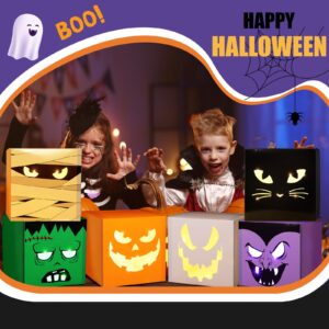 Zhanmai 6 Pcs Halloween Party Decoration 11.8 Inch Large Halloween Decorative Boxes with String Light Jack O Lanterns Blocks Halloween Luminous Box Halloween Lantern Box for Halloween Decor(Classic)