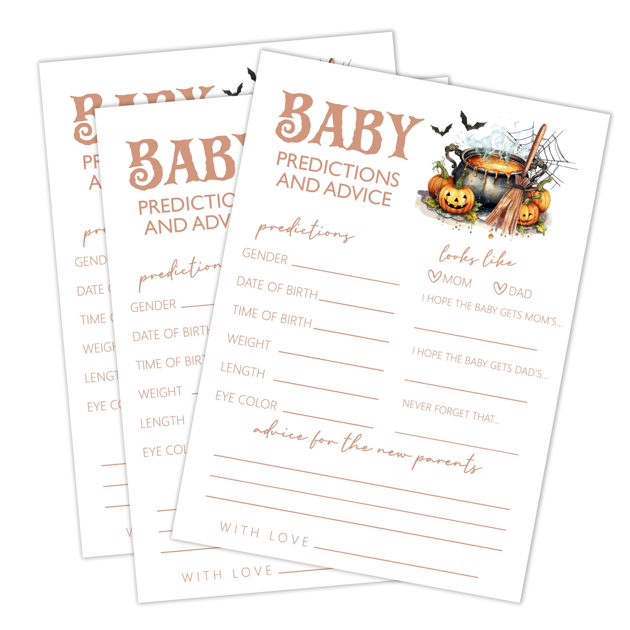 TIOFUNO Halloween Baby Shower Games, Baby Predictions and Advice Cards, 5x7 in, Halloween Baby Shower Party Favor Decorations Supplies - A01