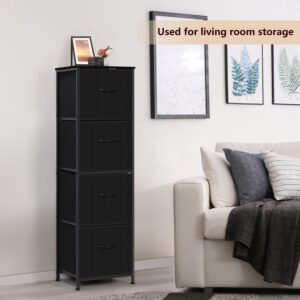 Ebeneze Dresser for Bedroom with 4 Storage Drawers, 51" Tall Fabric Closet Chests Organizer Tower Furniture with Wooden Metal Frame for Clothes, Kids, Hallway, Entryway, Small Space, Black