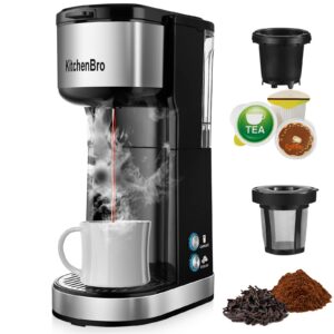 single serve coffee maker k cup with reservoir, space saver one cup coffee maker, 2 in 1 coffee maker 6 to 14 oz brew sizes,fits travel mug,single pod coffee maker with self-cleaning function