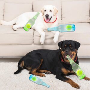 Aerbee 2Pcs Crunchnplay Bottle Toy for Dogs, Interesting Squeaky Dog Toys, 7.7" Rubber Water Bottle Toys with Tennis Ball, Outdoor Interactive Dog Toys Dogs Dental (Blue & Green)