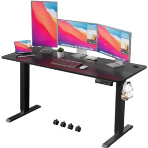 shahoo electric standing desk 60 inch, ergonomic height adjustable table with t-shaped metal bracket modern computer workstations for home office, black, 60 x 24 inch