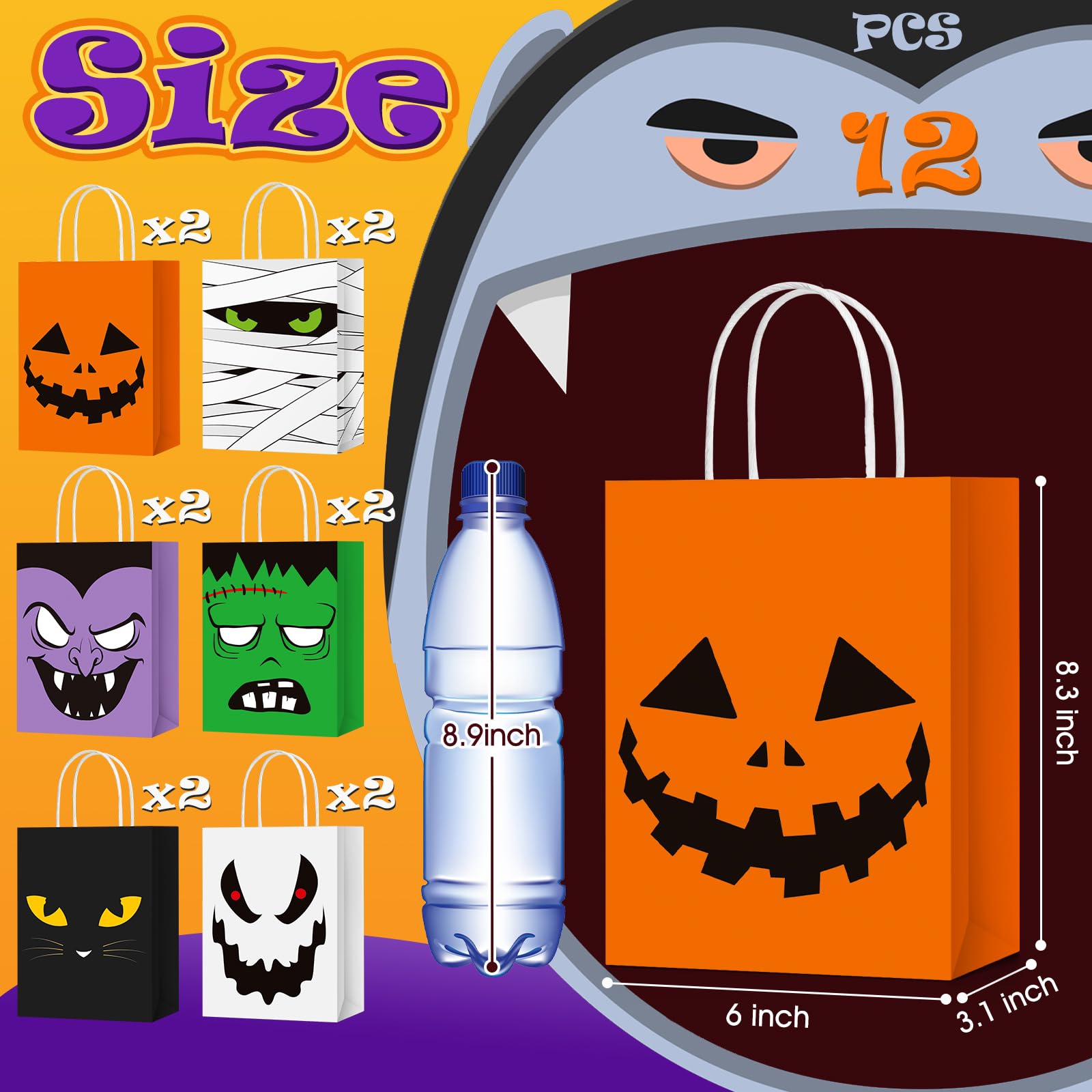 Saypacck 36 Pcs Halloween Treat Bags Halloween Paper Gift Bags with Handles Trick or Treat Candy Bags Goodie Bags for Holiday Treats Snacks Halloween Party Favors Supplies