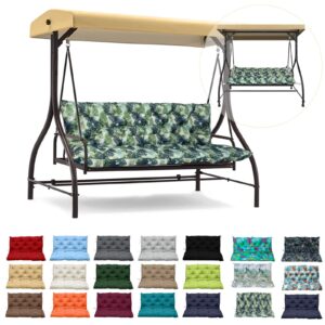 swing replacement cushions with backrest, 2 or 3 seater waterproof non-slip overstuffed swing pad, indoor/outdoor bench cushion for porch chair swing garden furniture (palm leaves, 40 * 71 in)