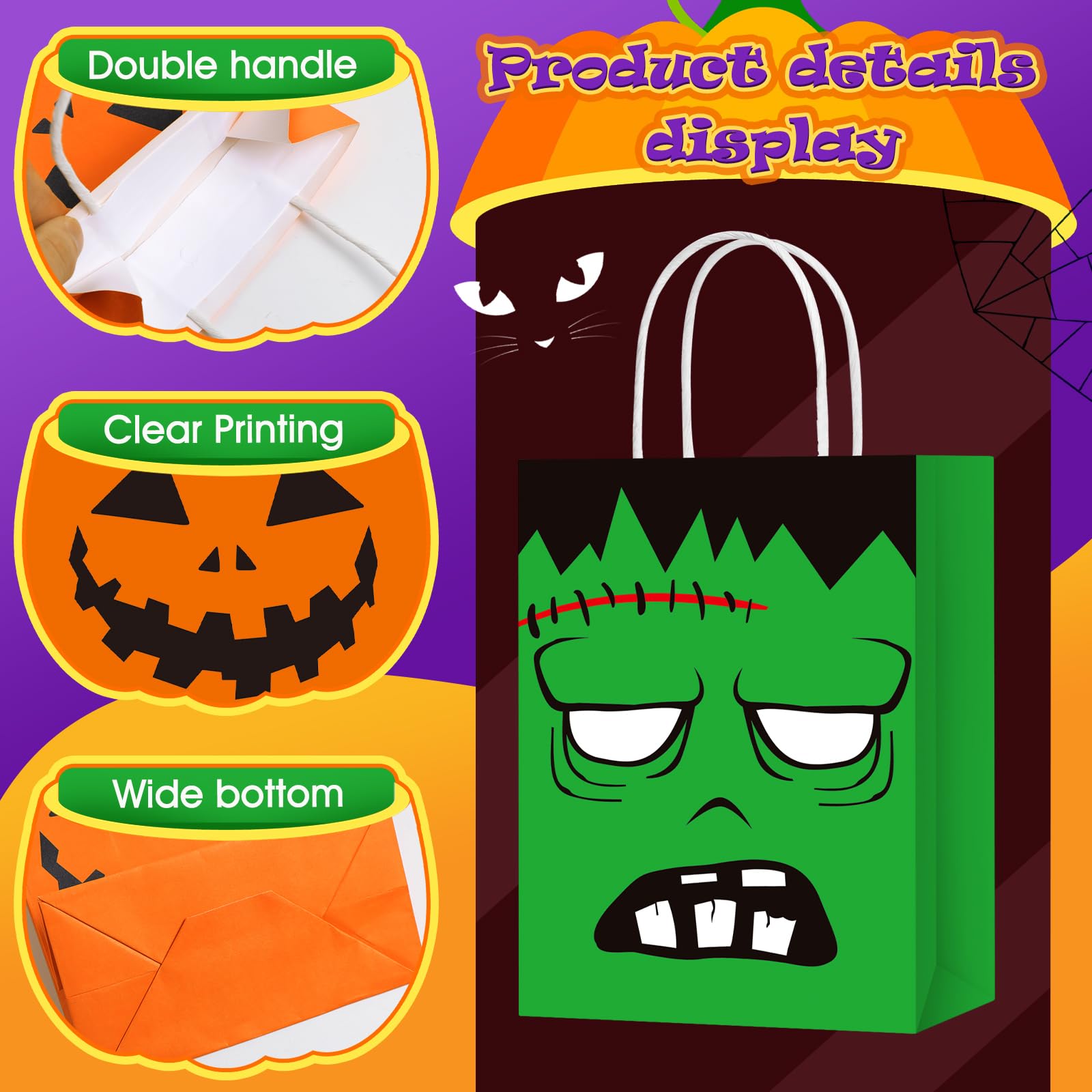 Saypacck 36 Pcs Halloween Treat Bags Halloween Paper Gift Bags with Handles Trick or Treat Candy Bags Goodie Bags for Holiday Treats Snacks Halloween Party Favors Supplies