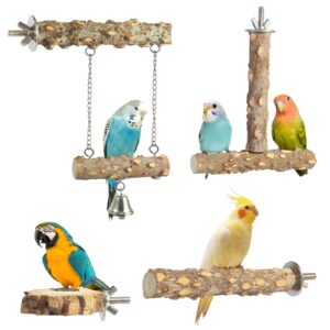 bird perches,4pcs natural wood birds stand branch, bird perch chewing stick cage accessories parrot climbing standing branches paw grinding fork sets for parakeet lovebirds cockatiels conure budgies