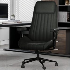 taksco high back office desk chair, comfy ergonomic suede fabric swivel executive office desk chair with lumbar support, adjustable 90°-135° recline home office computer desk chairs with arms, black