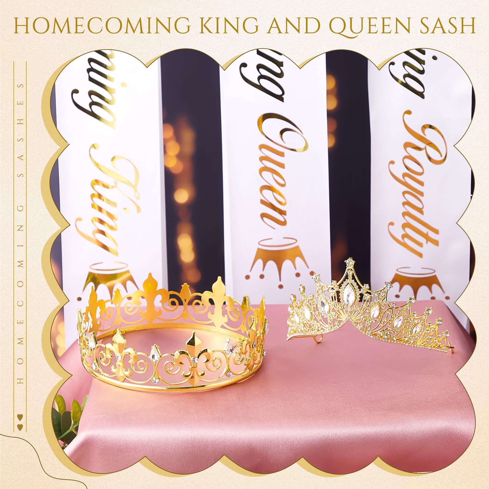 Huquary 4 Pcs Homecoming Prince and Princess Crowns with 2 Prom Court Sashes Satin Sash King Queen Costume Accessories Prom Favors for Graduation Men Women Adult Crown School Party Costume Birthday