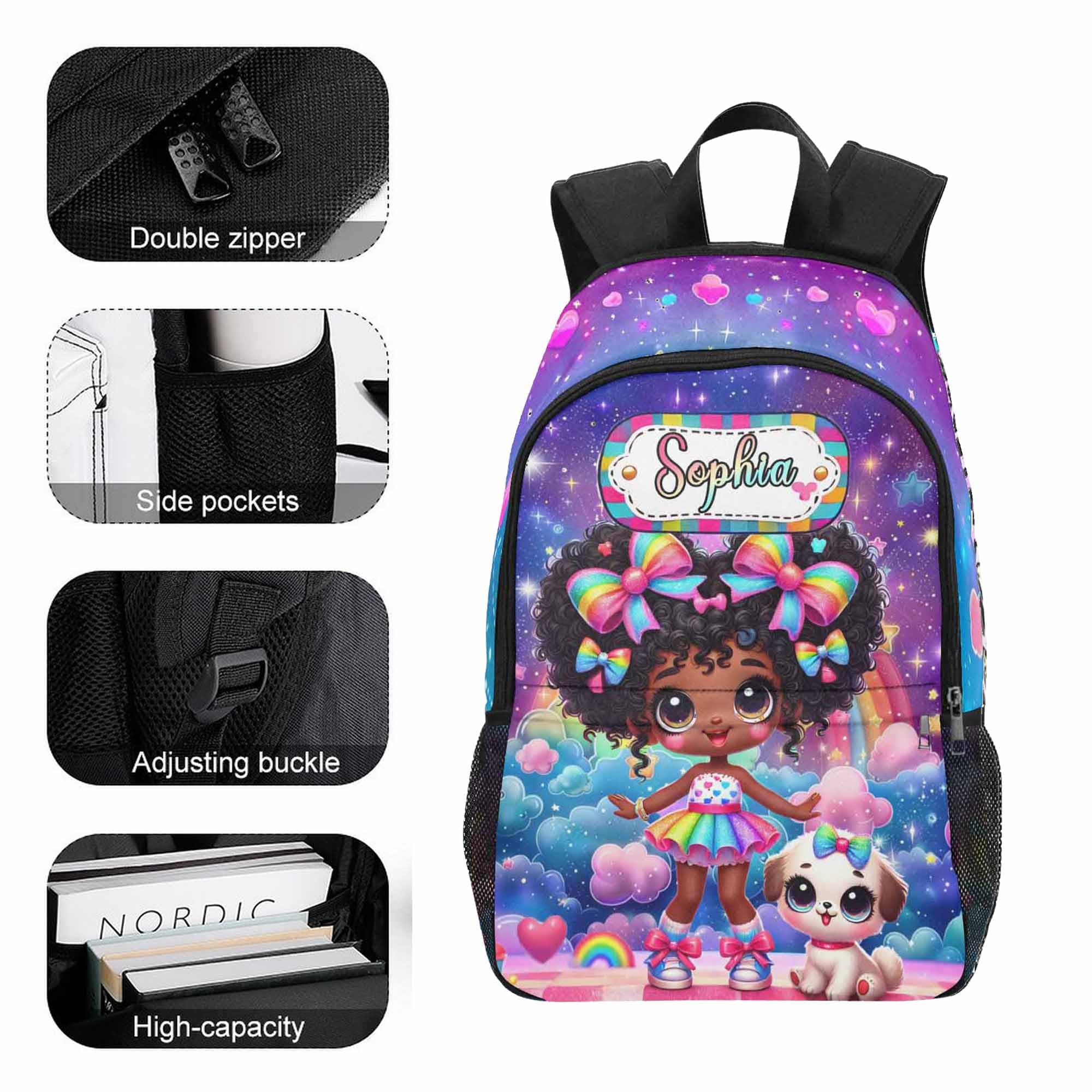 Personalized Kindergarten Pencil Case with Name for Black Girls,Custom Princess Pencil Case Pouch School Backpack and Lunch Box for Kids,Customized Stationery Pouch,Writing Tool Organizer,Pen Holder