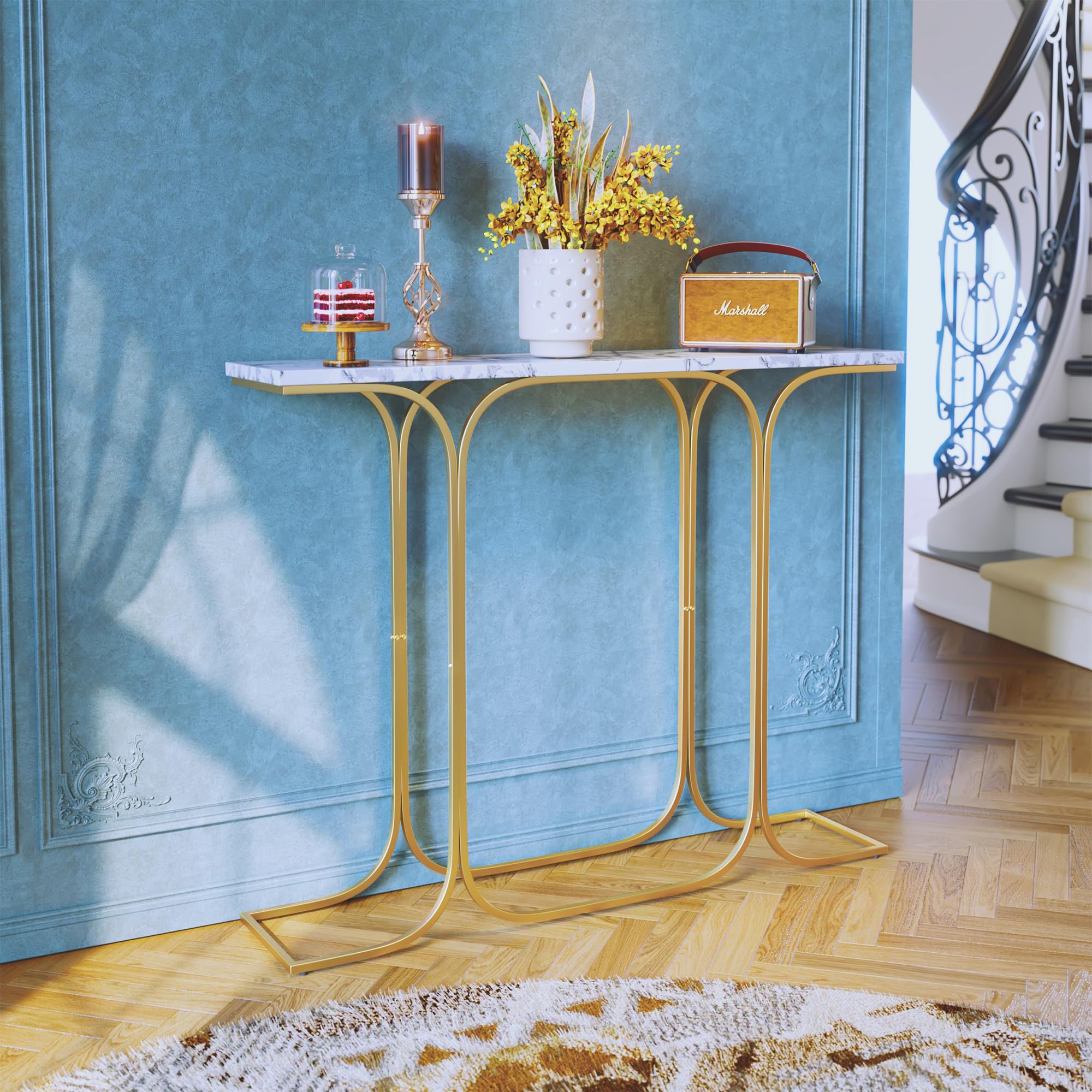 HOLTICO Console Table Narrow Sofa Table with Stable Metal Legs Entrance Table Home Decor Behind The Couch Table Modern Foyer Table for Living Room, Entryway, Hallway, Gold