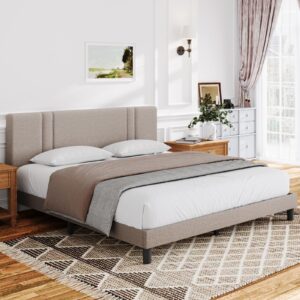 Novilla Queen Bed Frame with Headboard, Bed Frame Queen Size with Wood Slats Support,Linen Upholstered Adjustable Headboard, No Box Spring Needed, Heavy Duty Feet, Easy Assembly, Beige