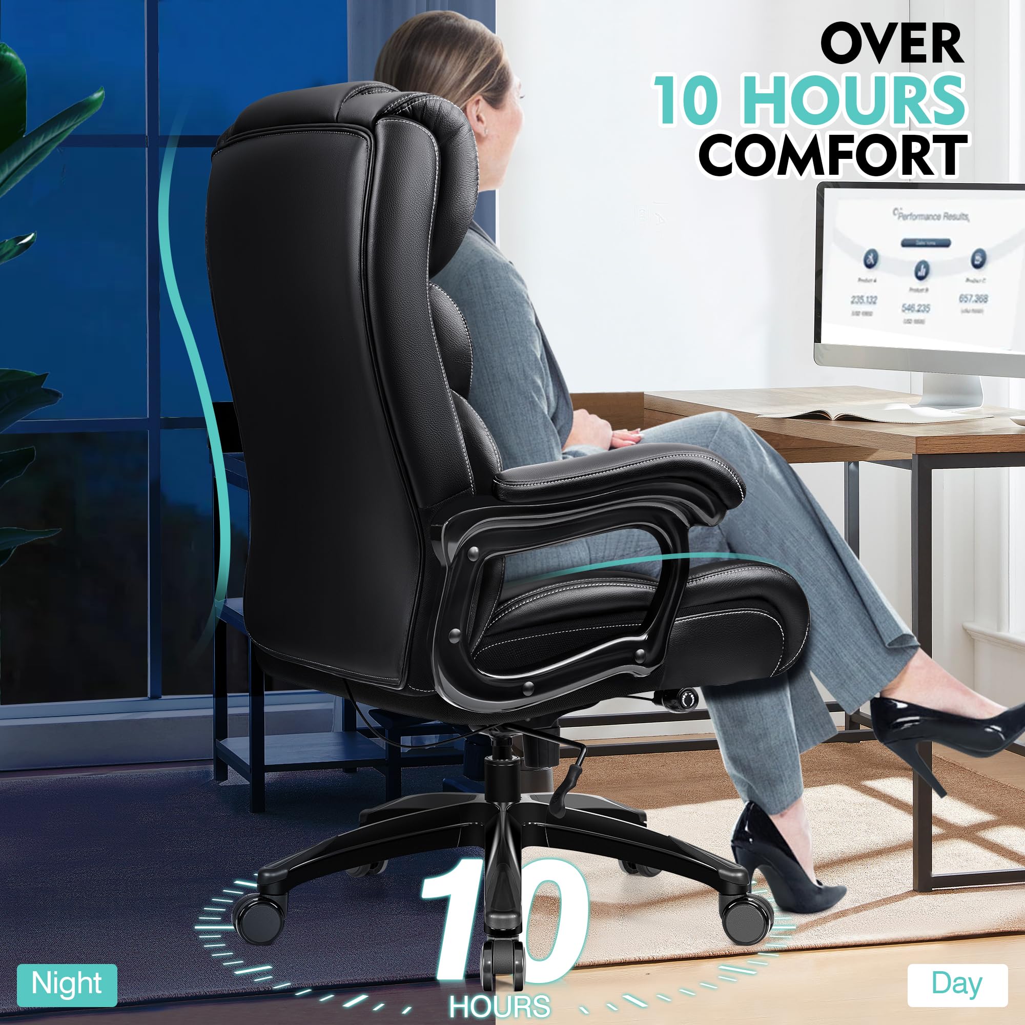 Office Chair, Ergonomic Big and Tall 500lbs Computer Desk Chairs, Heavy Duty Executive Breathable Leather Chair with Adjustable High Back, Lumbar Support Swivel PC Chair