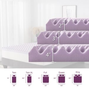 3 Inch Egg Crate Twin Memory Foam Mattress Topper, Cooling Gel Infused Foam Mattress Topper for Pressure Relief, CertiPUR-US Certified Twin Bed Topper, Purple, 38"×75"