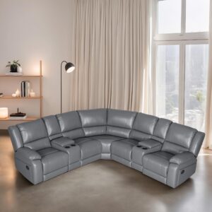 ly&s home collection sectional reclining sofa, sectional couches for living room, modular manual pu leather recliner sofa livingroom furniture sets (grey)