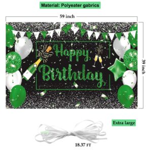 Birthday Decorations Kit for Men, Green and Black Birthday Party Decor Boy with Plastic Backdrop, HBD Banner, Paper Pompoms, Hanging Swirl and Circle Dot Garland