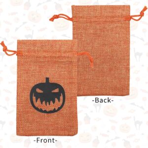 Jexila 24 Pack Halloween Burlap Gift Bags Small Halloween Treat Bag with Drawstring Linen Jute Halloween Goodie Candy Bags for Kids Trick or Treat Halloween Party Favor