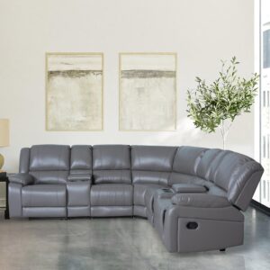 LY&S Home Collection Sectional Reclining Sofa, Sectional Couches for Living Room, Modular Manual PU Leather Recliner Sofa Livingroom Furniture Sets (Grey)