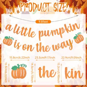 Orange Glitter "A Little Pumpkin Is On The Way" Banner - Pumpkin Baby Shower Banner, Fall Themed Gender Reveal Decorations, Thanksgiving Autumn Garland Photo Prop for Indoor Outdoor Party Supplies