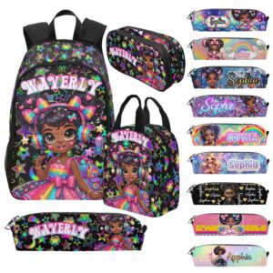 personalized kindergarten pencil case with name for black girls,custom princess pencil case pouch school backpack and lunch box for kids,customized stationery pouch,writing tool organizer,pen holder