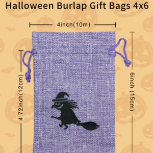 Jexila 24 Pack Halloween Burlap Gift Bags Small Halloween Treat Bag with Drawstring Linen Jute Halloween Goodie Candy Bags for Kids Trick or Treat Halloween Party Favor