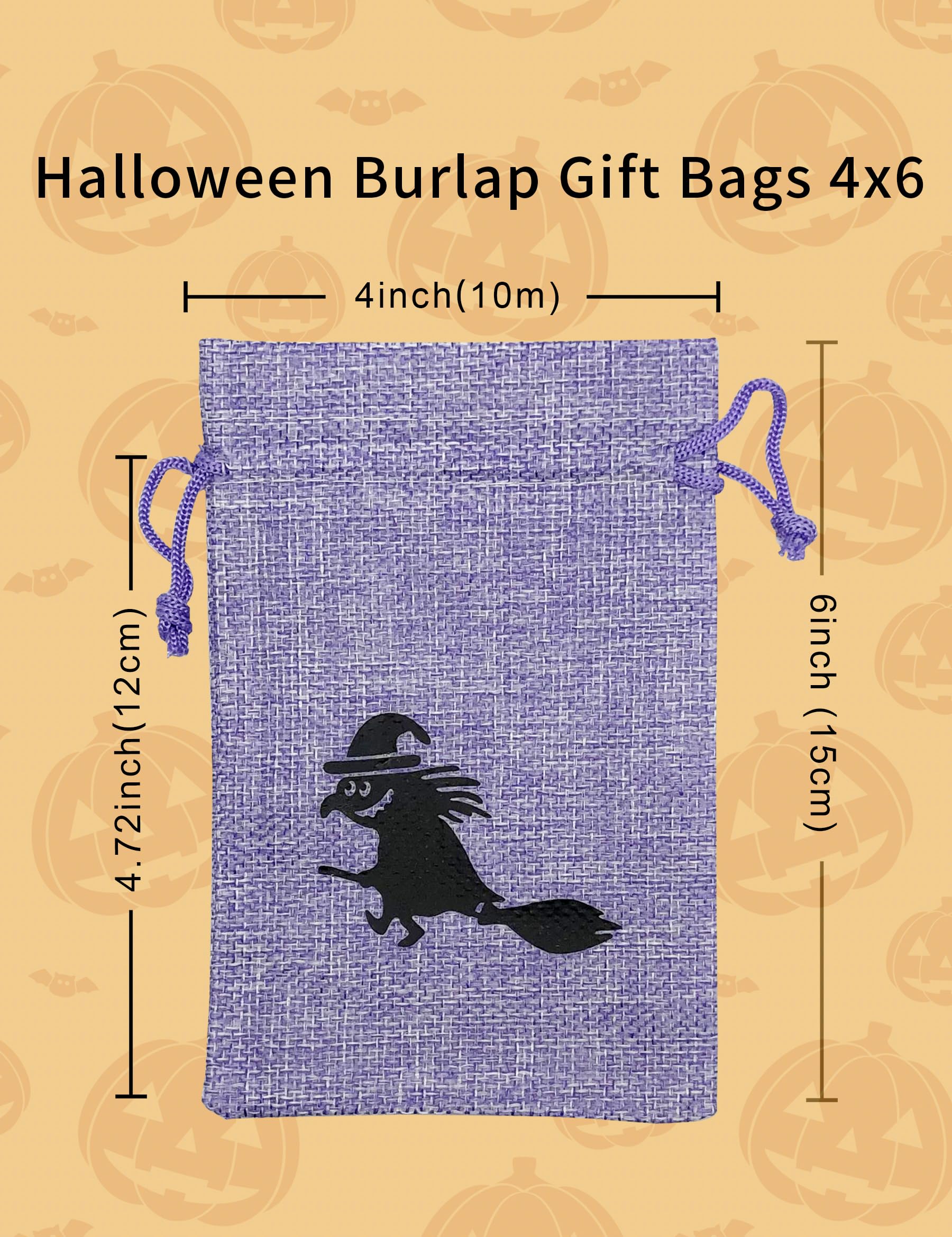 Jexila 24 Pack Halloween Burlap Gift Bags Small Halloween Treat Bag with Drawstring Linen Jute Halloween Goodie Candy Bags for Kids Trick or Treat Halloween Party Favor