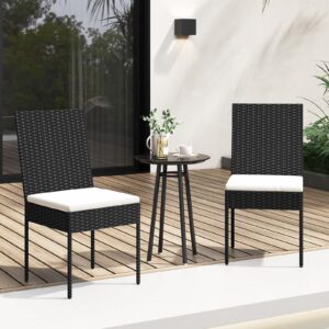 HAPPYGRILL Patio Rattan Dining Chairs Set of 2, Outdoor Armless Wicker Chairs with Cushions, High Backrest, Sturdy Metal Frame, Outside Dining Chairs for Porch Deck Yard Garden