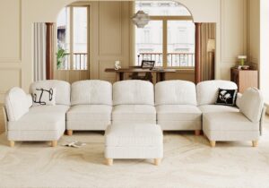 llappuil oversized modular sectional fabric sofa set, extra large l shaped couch reversible chaise modular sectional couch, 113.5 inch width,8 seat modular sofa with storage ottoman, linen,off white