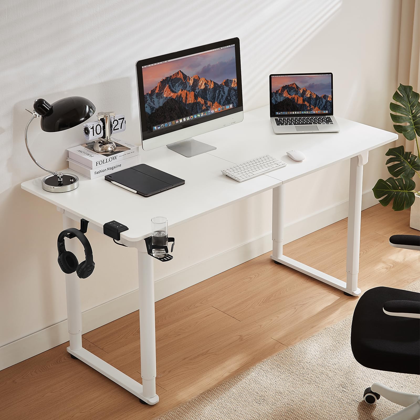 ONBRILL Standing Desk with 4 Legs, 71x32 Inch Rectangle Desk with Memory Controller & Dual Motors, Stand Up Desk Height Adjustable from 28" to 46" for Home Office Desk & Computer Workstations, White