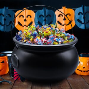 4 Pieces Set 12" 10" 8" 6" Plastic Black Cauldron Kettle Halloween Candy Bowl, Large Witch Cauldron Pot Bucket for Halloween Decorations Trick or Treat Party Supplies, St Patrick's Day Party Favor