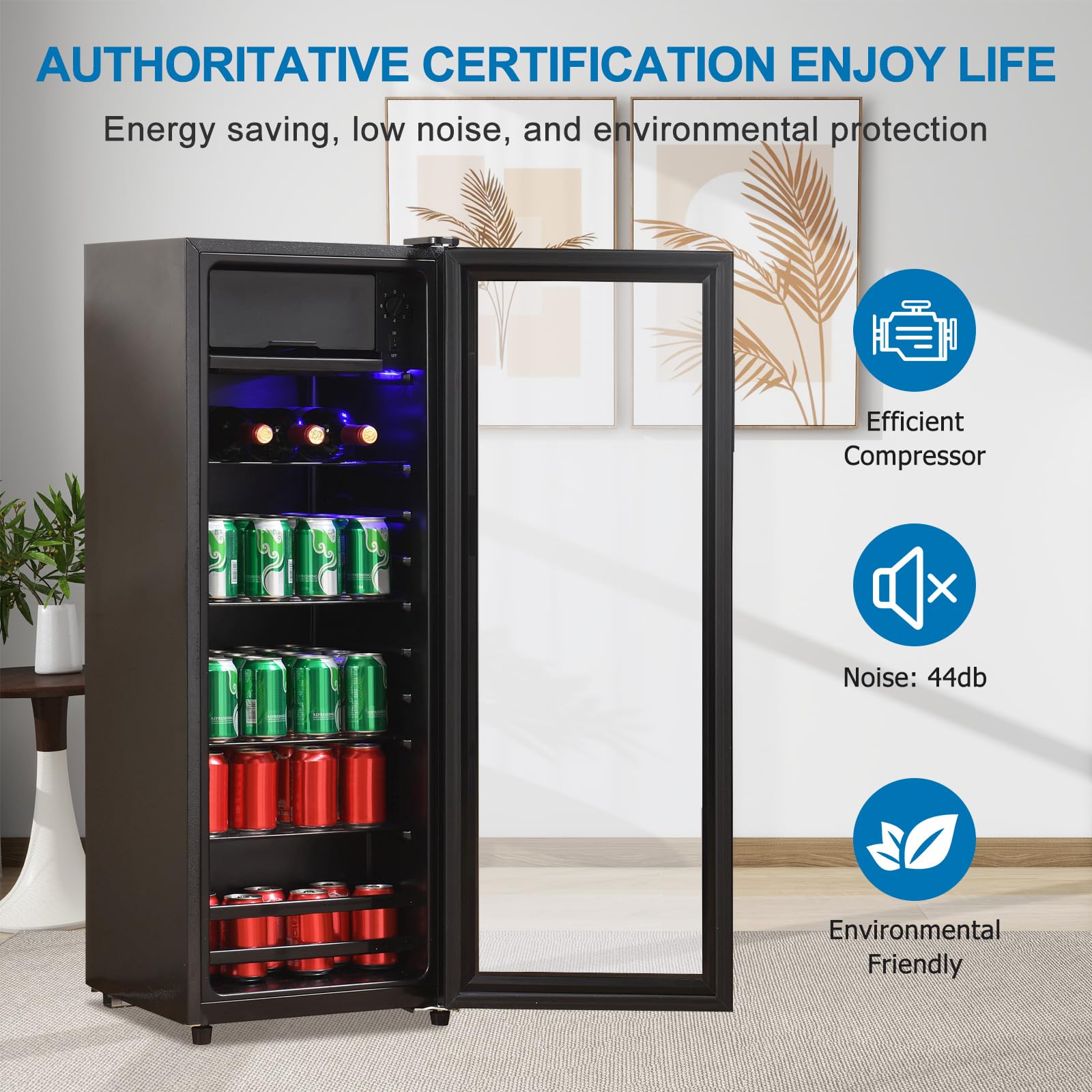 AXUTL 4.5 Cu.ft Glass Door Beverage Fridge with Freezer 160 Cans Beverage Refrigerator Mini Small, Drink Fridge Wine Beer Cooler with Office/Bar/Bedroom Compact Refrigerator, black