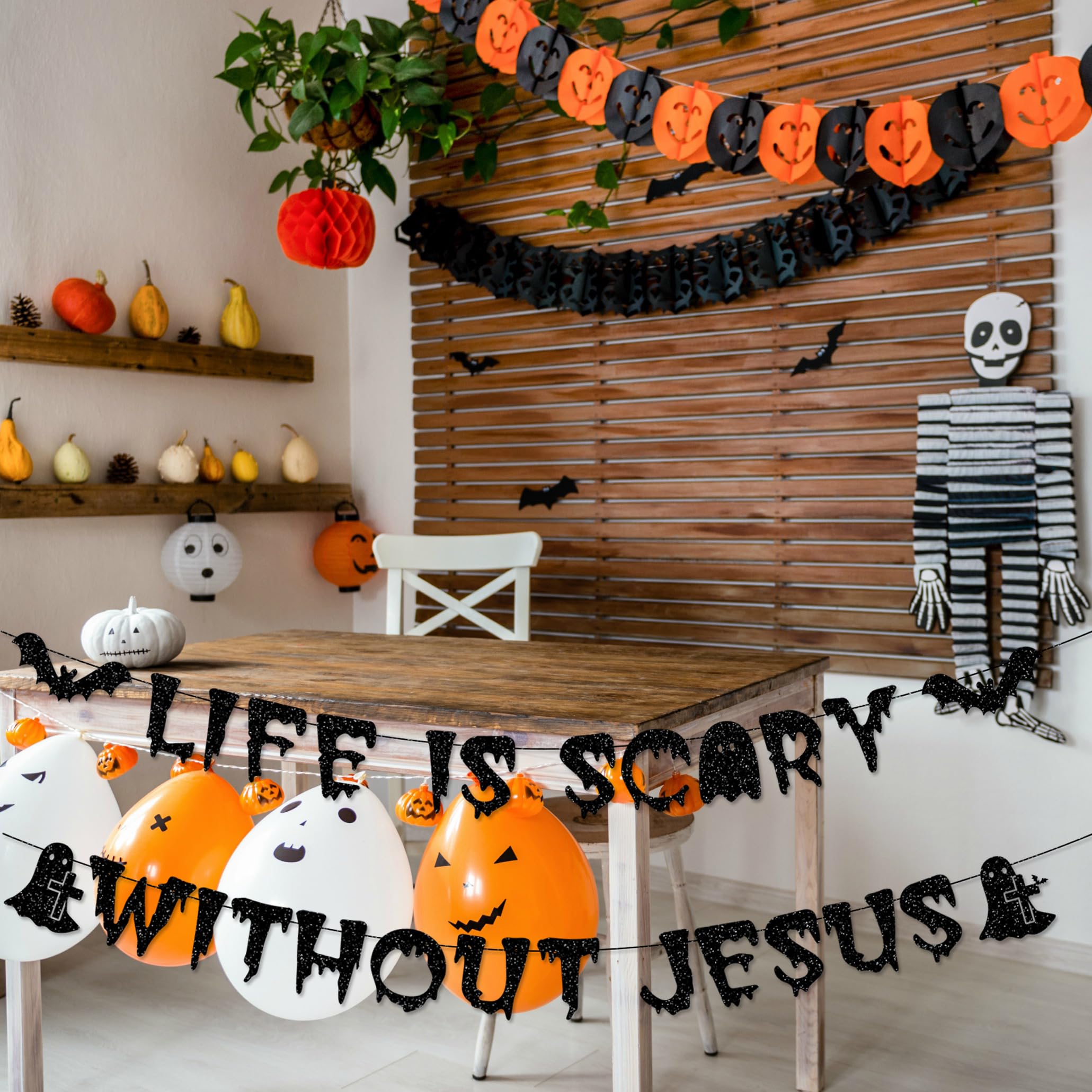 Life is Scary Without Jesus Banner for Christian Halloween Decorations, Christian Halloween Favors Banner, Halloween Jesus Bulletin Board Decorations Banner, Life is Scary Without Jesus Decorations LIS