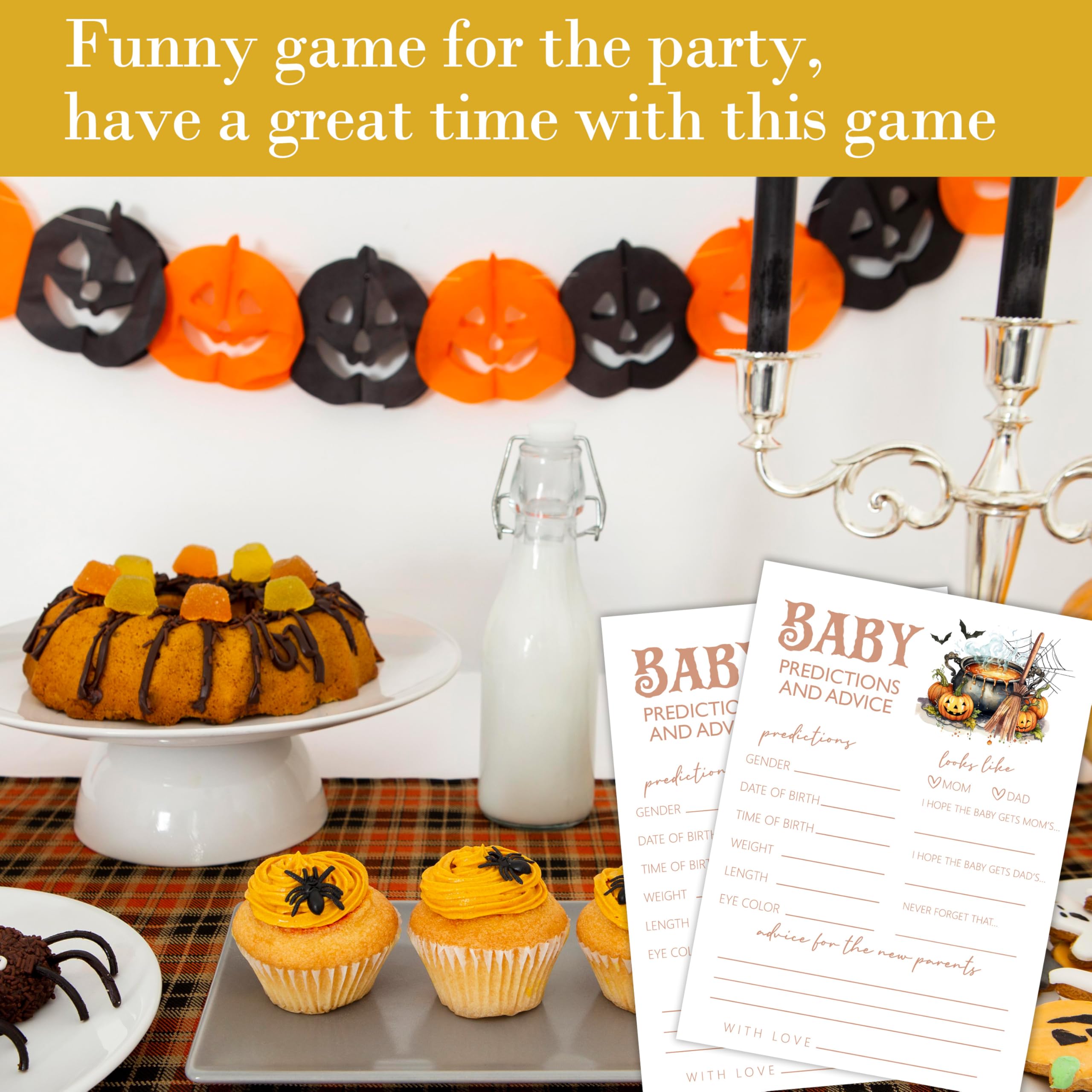 TIOFUNO Halloween Baby Shower Games, Baby Predictions and Advice Cards, 5x7 in, Halloween Baby Shower Party Favor Decorations Supplies - A01