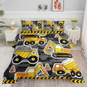 smell sunshine construction comforter set kids excavator car printed bedding set with 1 comforter and 2 pillowcases for boys and girls bedroom all season(car-4 full)