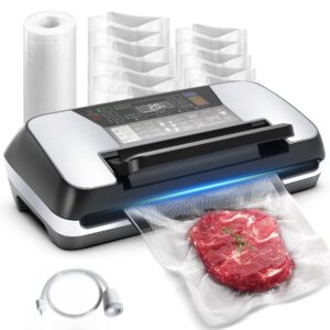 Food Vacuum Sealer Machine, 12 in 1 Food Sealer Vacuum Sealer with Easy Lock Handle, Double Heat Seal, Vacuum Sealer Food with Built in Cutter and Bag Storage, Drip Tray, 1 Roll and 10 Pre-cut Bags