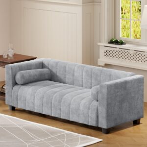 Merax 78.7'' Simplified 3-Seater Upholstered Sofa, Modern Chenille Fabric Couch for Living Room, Bedroom, Salon, Light Gray