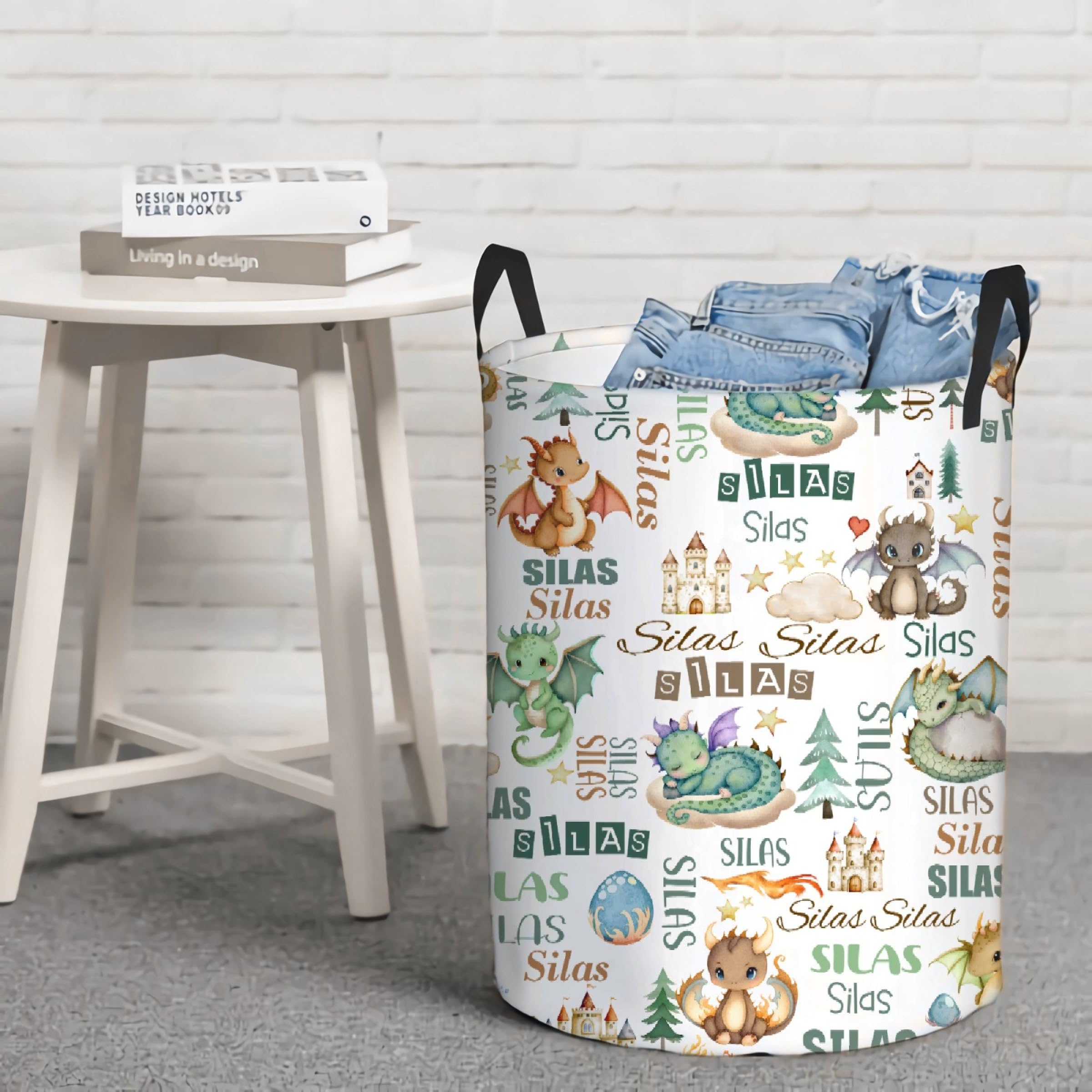 Personalized Dragon Laundry Basket,Custom Name Laundry Hamper,Baby Nursery Hamper Bin,Collapsible Clothes Storage Basket for Bathroom Living Room Bedroom,15.7"x19.5"