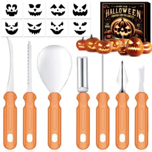 halloween pumpkin carving tools kit: professional heavy duty pumpkin carving tools set kids adult jack o lantern pumpkin carving kit with stencils, halloween pumpkin decorating carver kit party favors