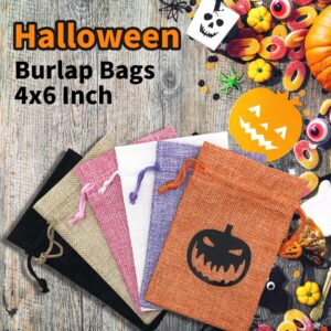 Jexila 24 Pack Halloween Burlap Gift Bags Small Halloween Treat Bag with Drawstring Linen Jute Halloween Goodie Candy Bags for Kids Trick or Treat Halloween Party Favor