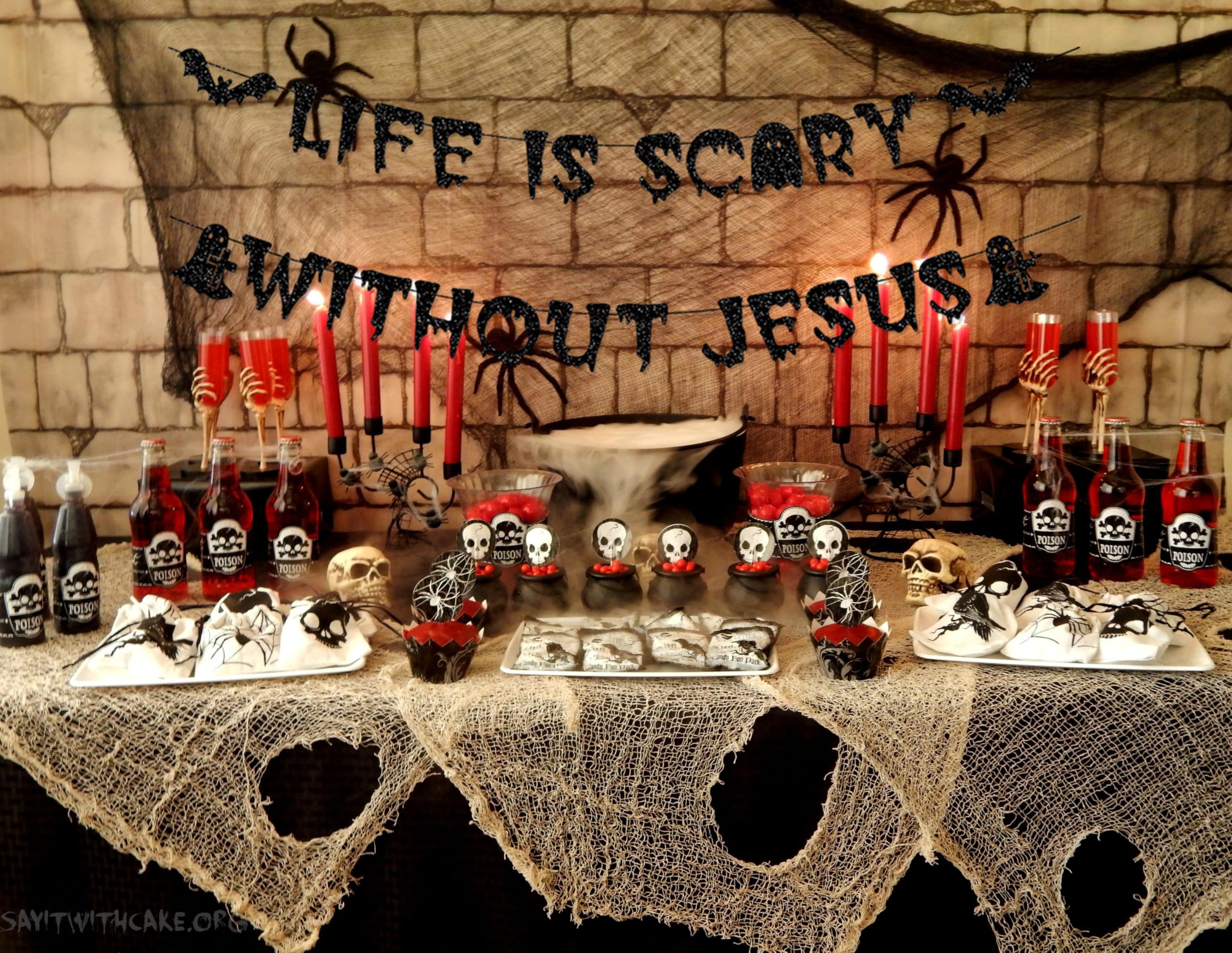 Life is Scary Without Jesus Banner for Christian Halloween Decorations, Christian Halloween Favors Banner, Halloween Jesus Bulletin Board Decorations Banner, Life is Scary Without Jesus Decorations LIS