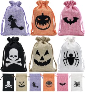 jexila 24 pack halloween burlap gift bags small halloween treat bag with drawstring linen jute halloween goodie candy bags for kids trick or treat halloween party favor