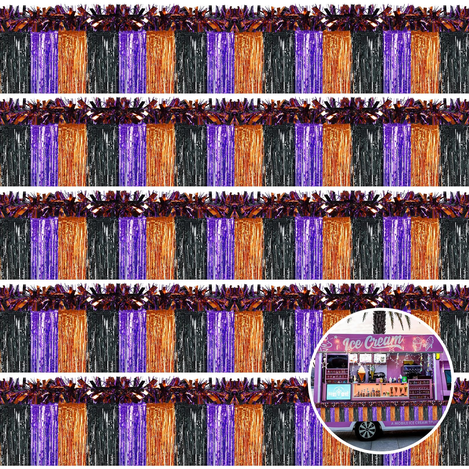 Halloween Foil Fringe Garland & Halloween Tinsel Garland Orange Black Purple Fringe Garland Tinsel Garland 10 Pcs Halloween Parade Float Decoration Halloween Party Decorations (50 ft + 50 ft)