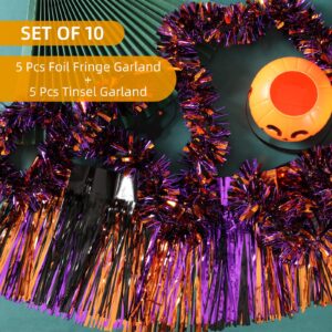 Halloween Foil Fringe Garland & Halloween Tinsel Garland Orange Black Purple Fringe Garland Tinsel Garland 10 Pcs Halloween Parade Float Decoration Halloween Party Decorations (50 ft + 50 ft)