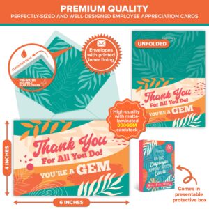 Decorably 50 Pack Employee Appreciation Cards with Envelopes & Stickers, 10 Designs Blank Inside Staff Appreciation Cards, 6x4in Employee Thank You Cards for Employees Appreciation Cards for Coworkers