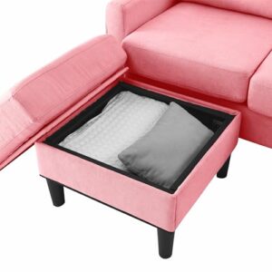 LOPOO Modern Upholstered Sectional Sofa Couch, L Shaped Couch with Storage, Reversible Ottoman Bench, 3 Seater for Living Room, Apartment, Compact Spaces, Soft Foam & Cotton Filling, Pink