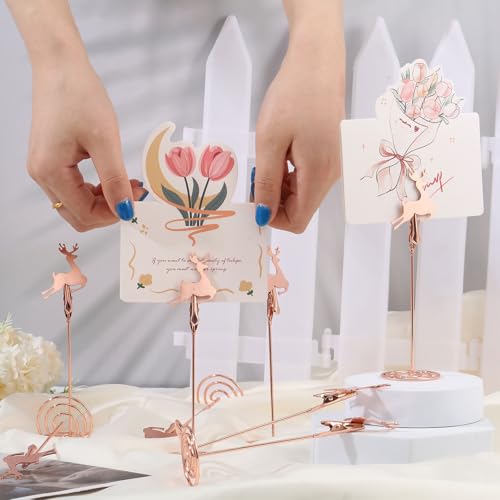 CHGCRAFT 12PCS Place Card Holders Deer Table Number Holders Name Card Holders Rose Gold Table Number Stands Table Photo Picture Holders for Party Weddings Resturants