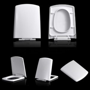 Gavilion Square Slow Close Toilet Seat, White PP Toilet Seat with Top Fixing Hinge, Quick Release Easy Cleaning, Rectangular Toilet Lid