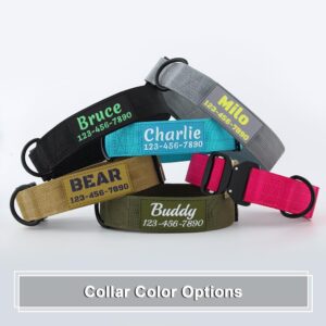 Personalized Tactical Dog Collar with Name and Phone Number, Heavy Duty Nylon Military Dog Collar with Strong Metal Buckle for Medium and Large Dogs