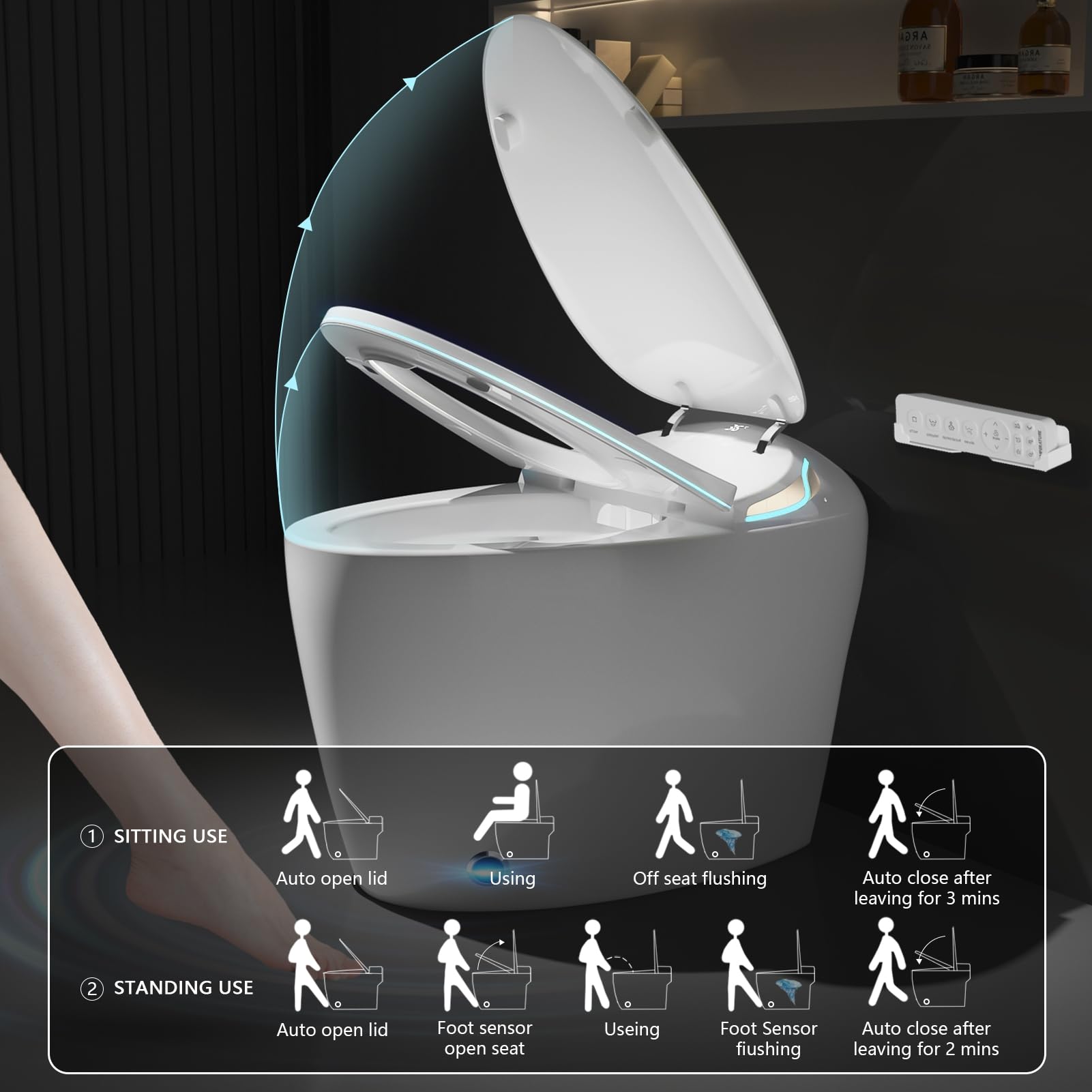 HEVIRGO Smart Toilet,Toilet with Warm Water Sprayer & Dryer,Smart Bidet Toilet with Bidet Built in for Bathrooms,Foot Sensor Operation,Heated Bidet Seat,Auto Smart Toilet with LCD Display White